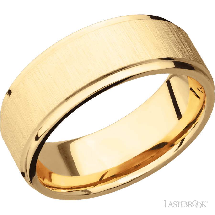 8 mm wide Flat Grooved Edges 14K Yellow Gold band. – McCaskill & Company