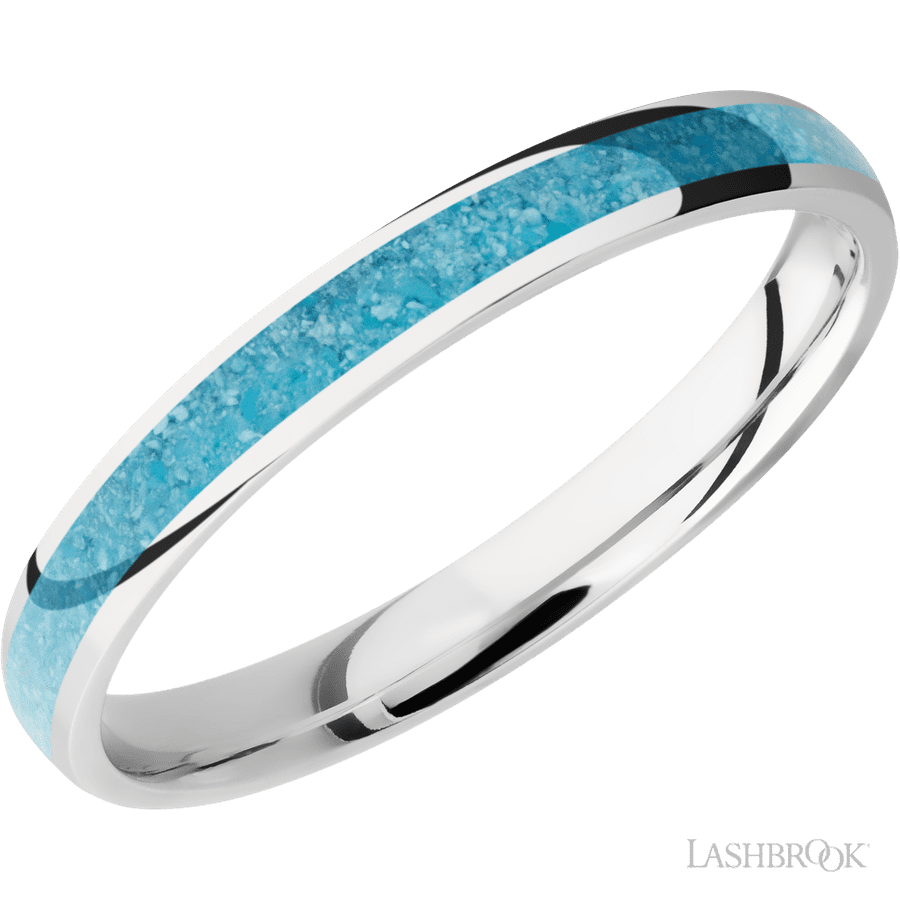 3 mm wide/Domed/Cobalt Chrome band with one 2 mm Centered inlay of Tur ...