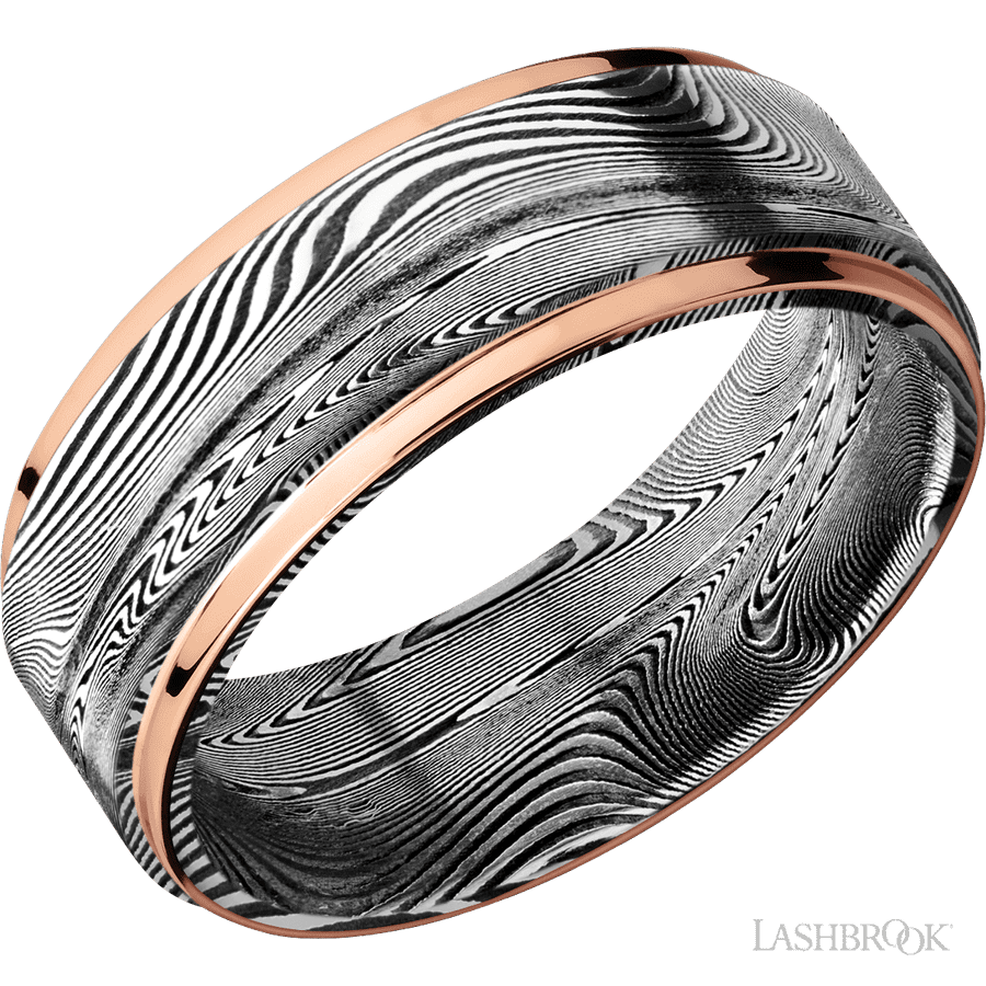 8 mm wide/Flat Grooved Edges/Tightweave band with two 1 mm Edge inlays ...