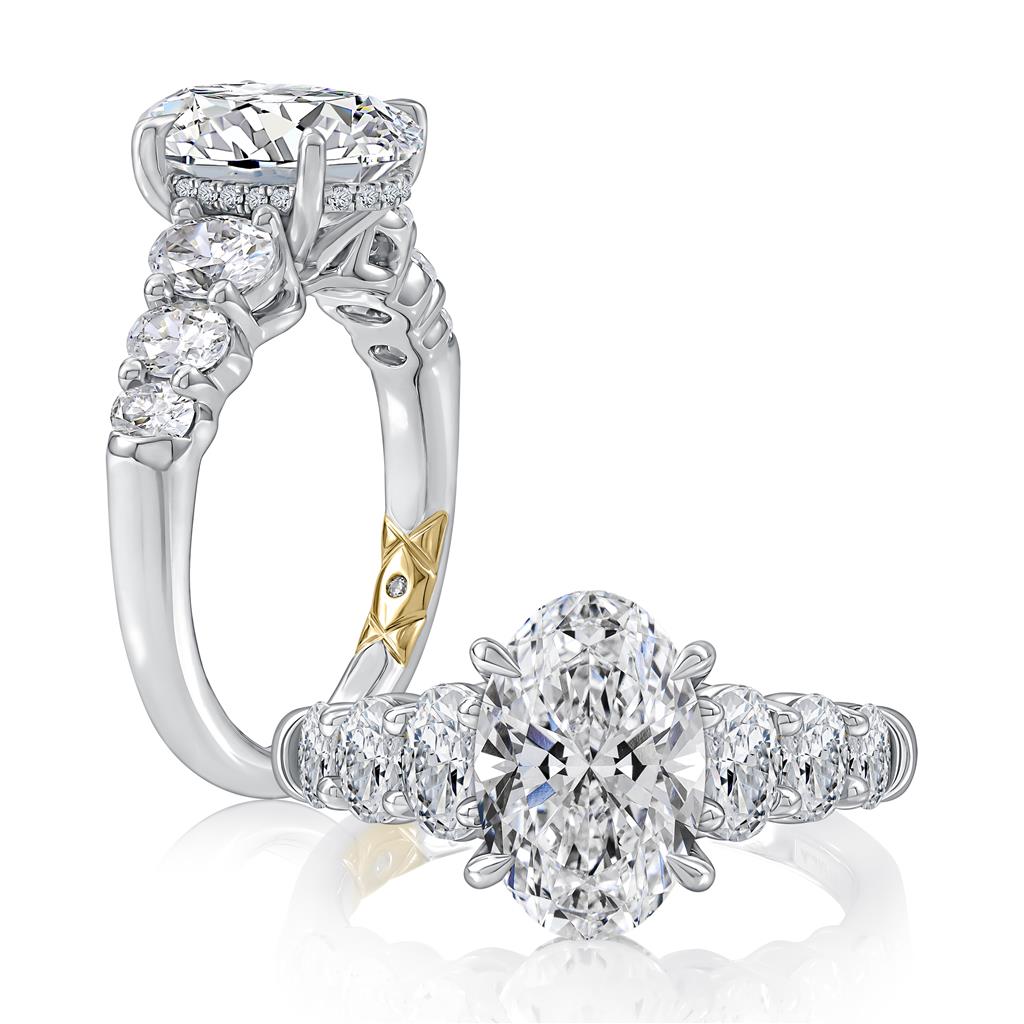 A.Jaffe - Diamond and 18K Gold Semi-Mount Engagement Ring with 6 Oval ...