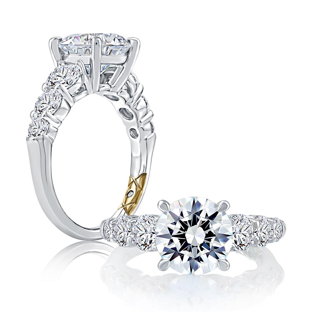 A.Jaffe - Diamond and 18K Gold 7 Stone Diamond Semi-Mount Engagement ...