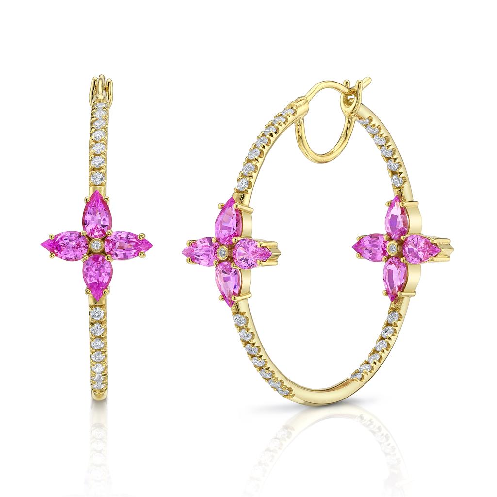 Erica Courtney - Pink Sapphires, Diamonds and 18K Gold "Flower" Hoop ...