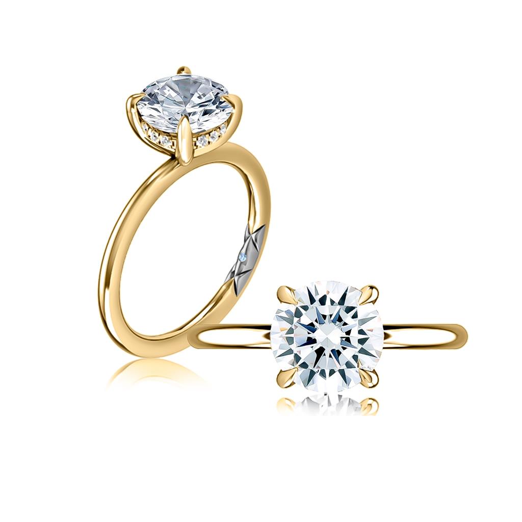 A.Jaffe- Diamond and 18K Gold Solitaire Semi-Mount Engagement Ring With ...
